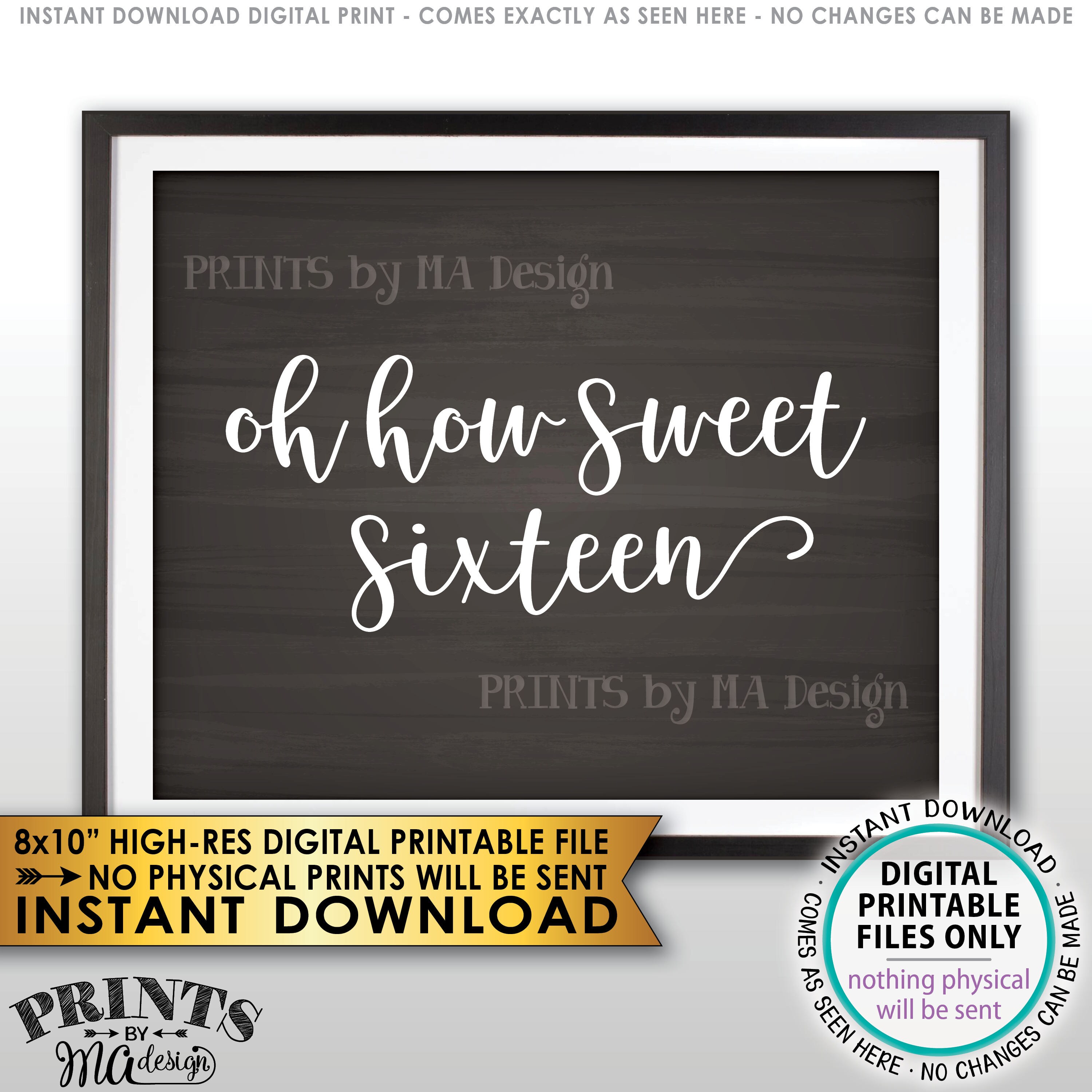 Sweet 16 Sign, Oh How Sweet Sixteen Treat Sign, Dessert Sign, Cupcake ...