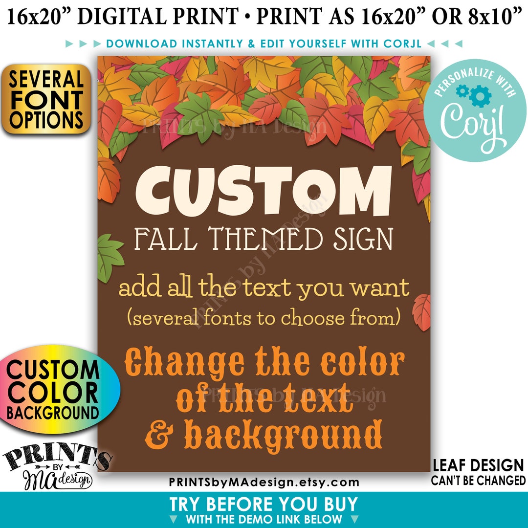 Custom Fall Themed Sign, Choose Your Text, Custom Color Background, 1 ...