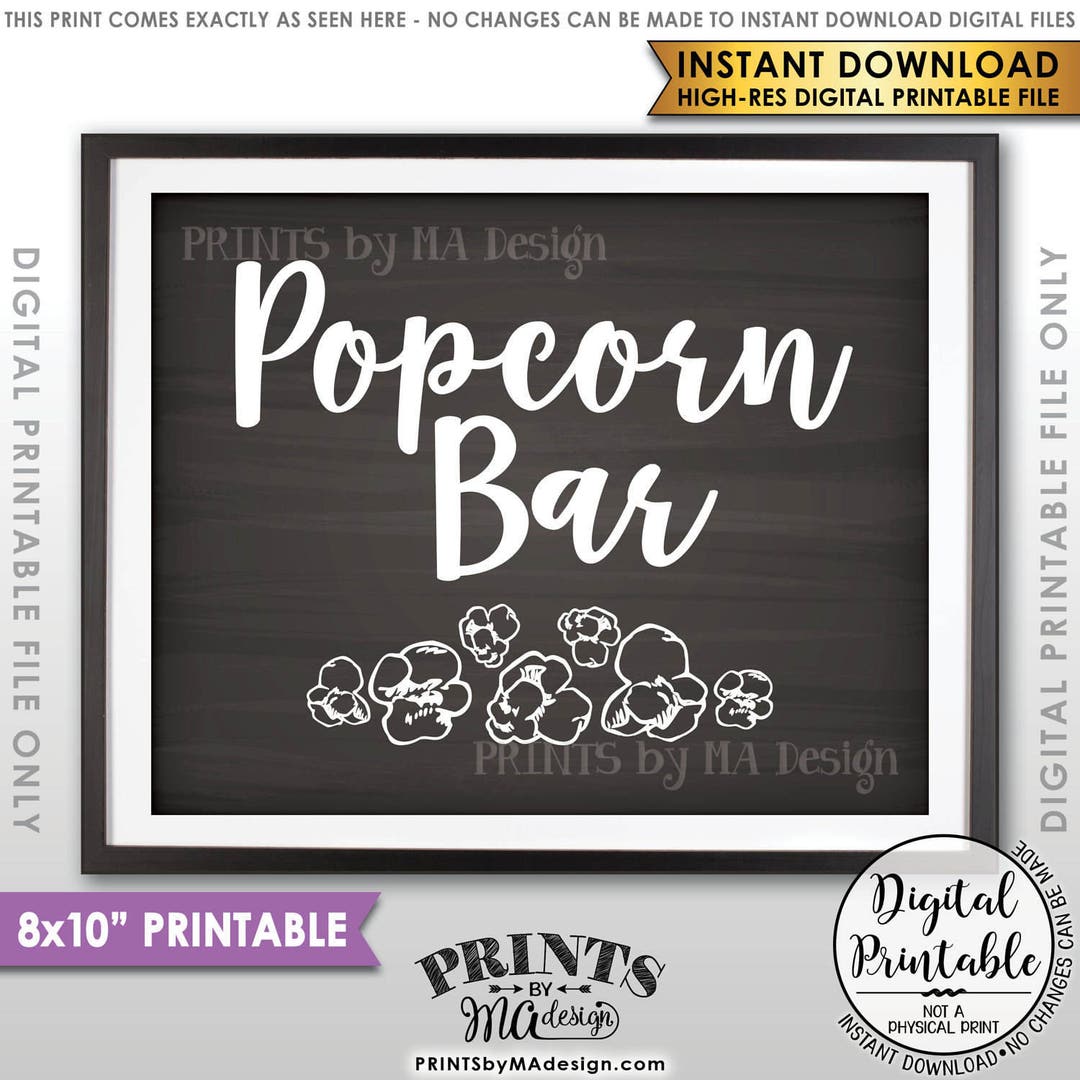 Popcorn Bar Sign, Popcorn Sign, Treat, Graduation Party, Birthday ...