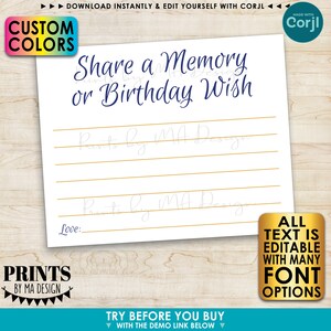 Custom Share a Memory Card, Memories Wishes Advice Note, Editable ...
