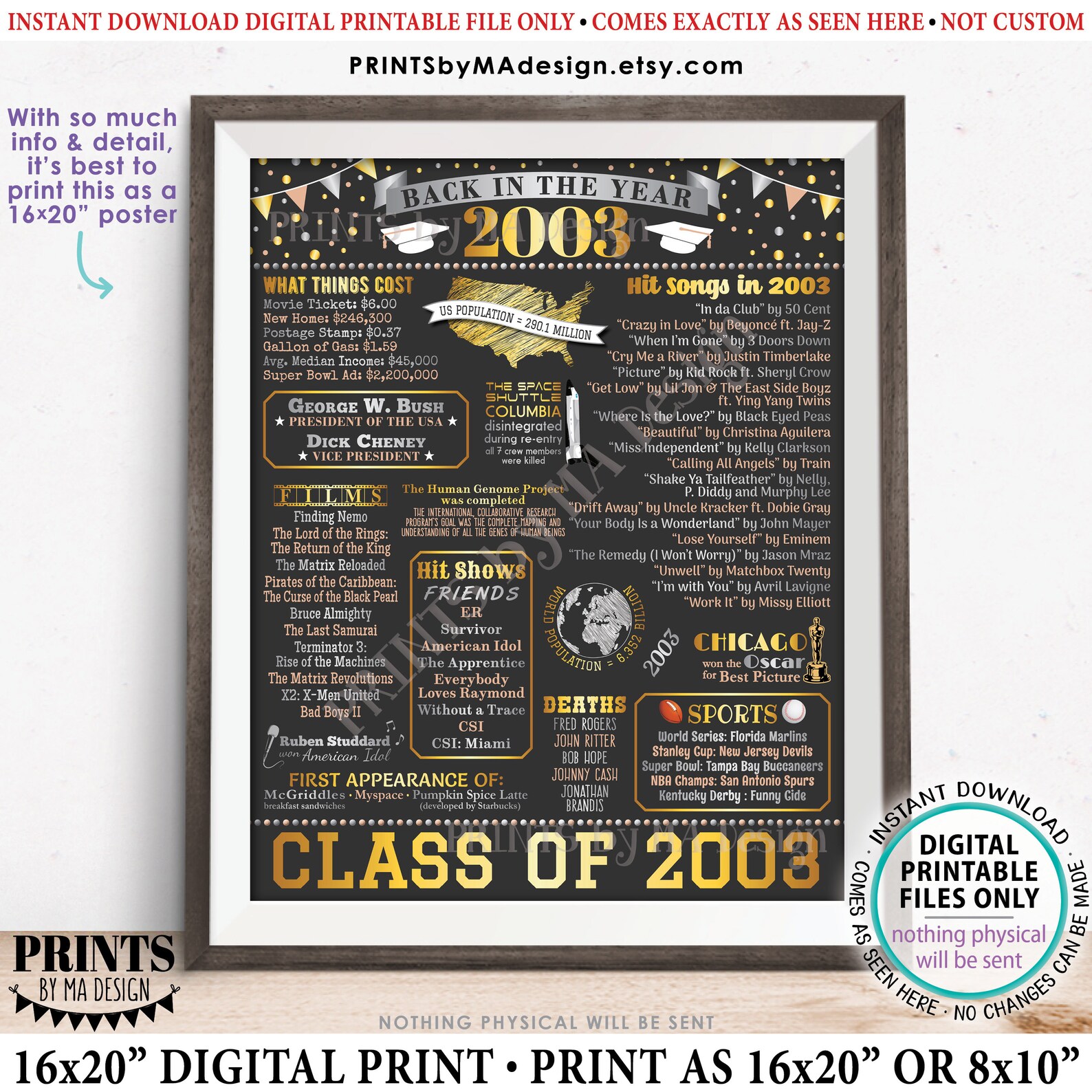 Class of 2003 Reunion Decoration, Back in the Year 2003 Poster Board ...