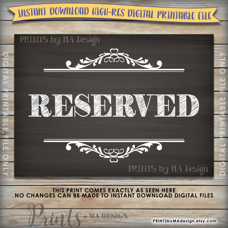 Reserved Sign Reserved Seats Saved Section or Area Reserved - Etsy