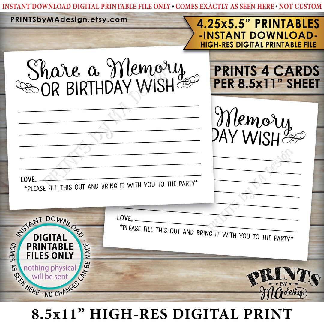 Share a Memory Card, Write a Memory or Birthday Wish Bday Activity ...