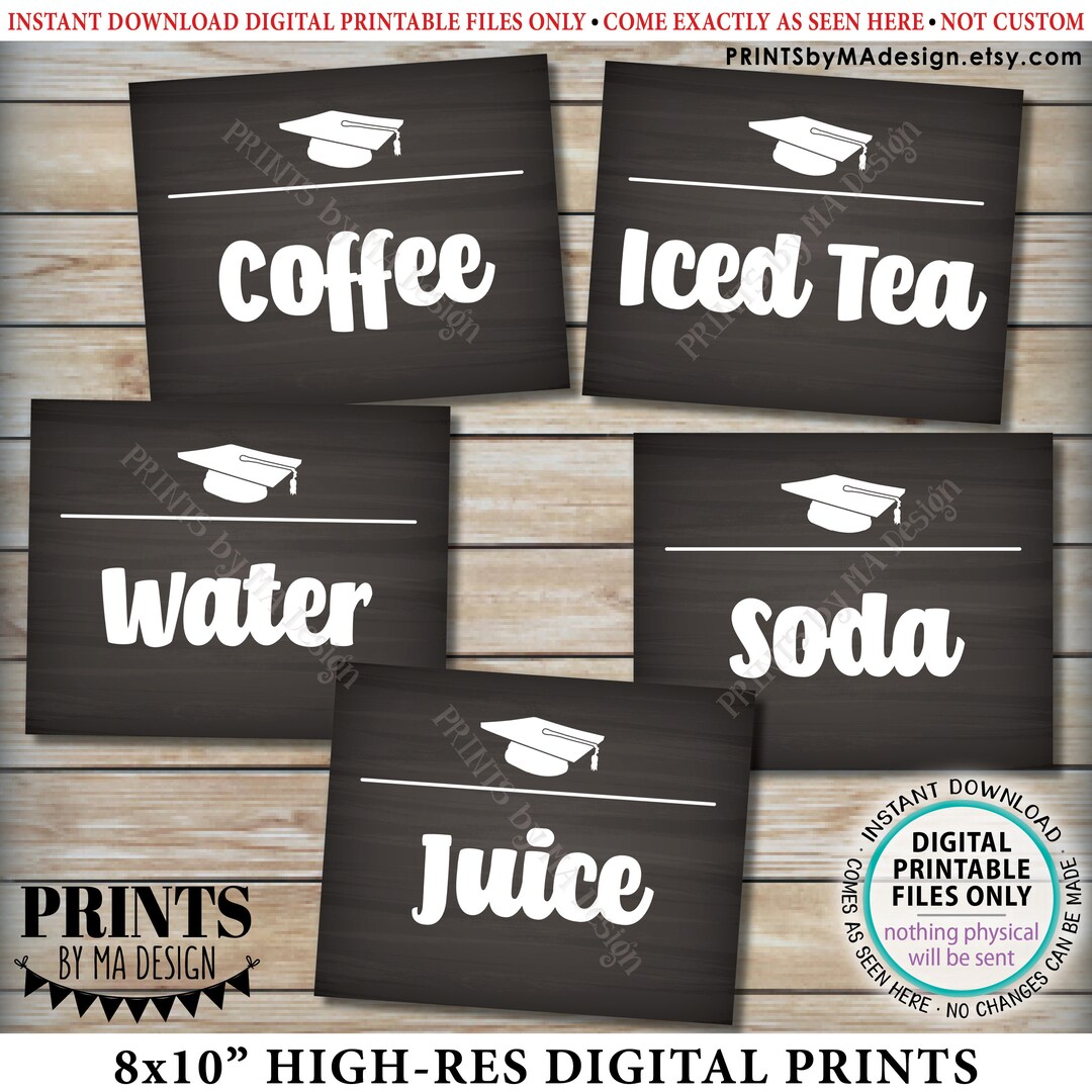 Beverage Station Signs, Graduation Party Drink Signs, Coffee Iced Tea ...
