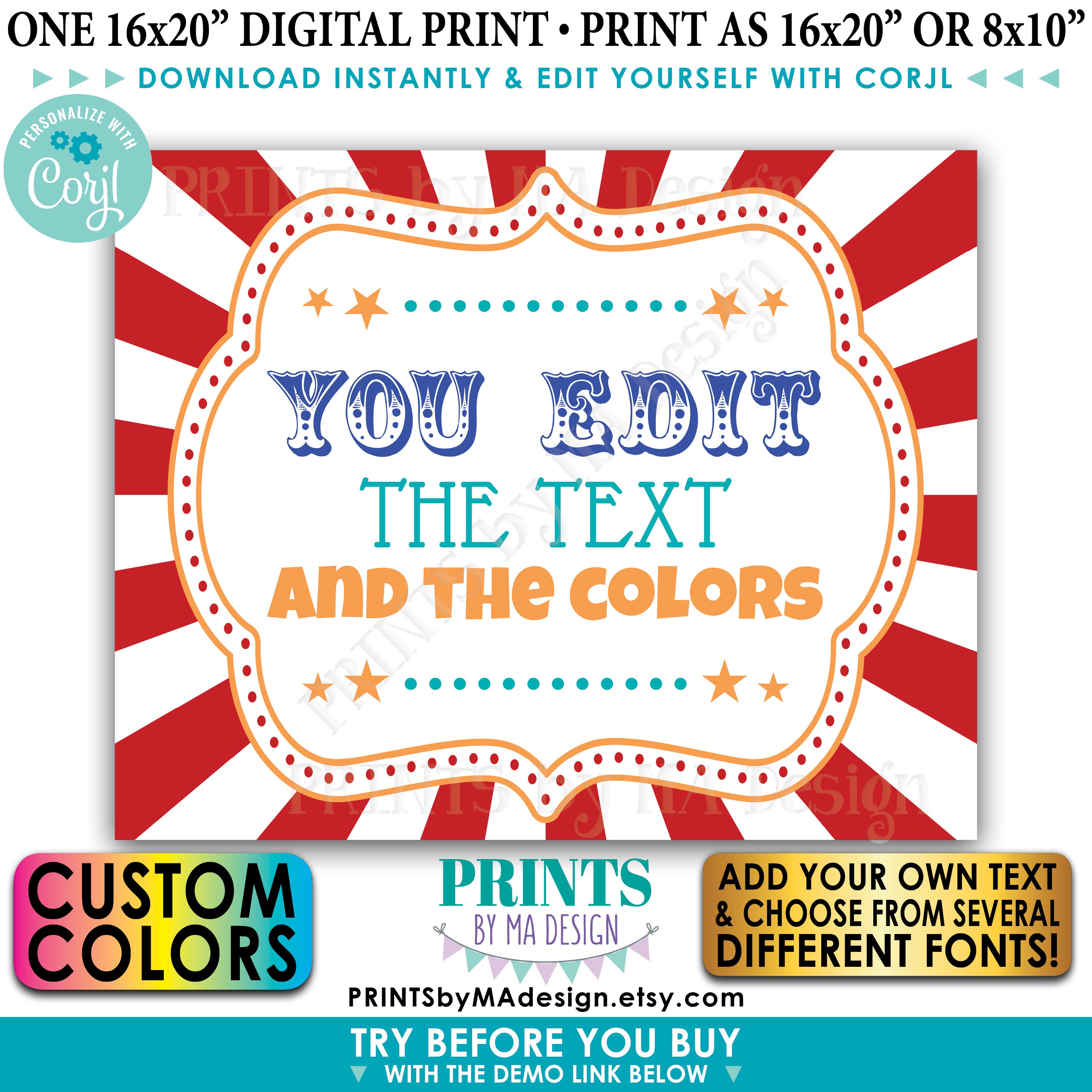 Editable Carnival Sign, Circus Theme Birthday Party Decoration, Create ...