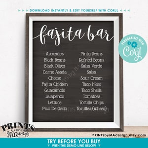 Fajita Bar Menu Sign, Fiesta Party Menu, Custom PRINTABLE 8x10/16x20 ...