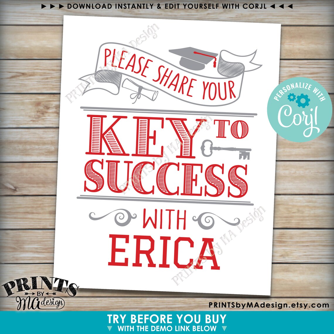 Graduation Key to Success Sign PRINTABLE 8x10 Graduation | Etsy