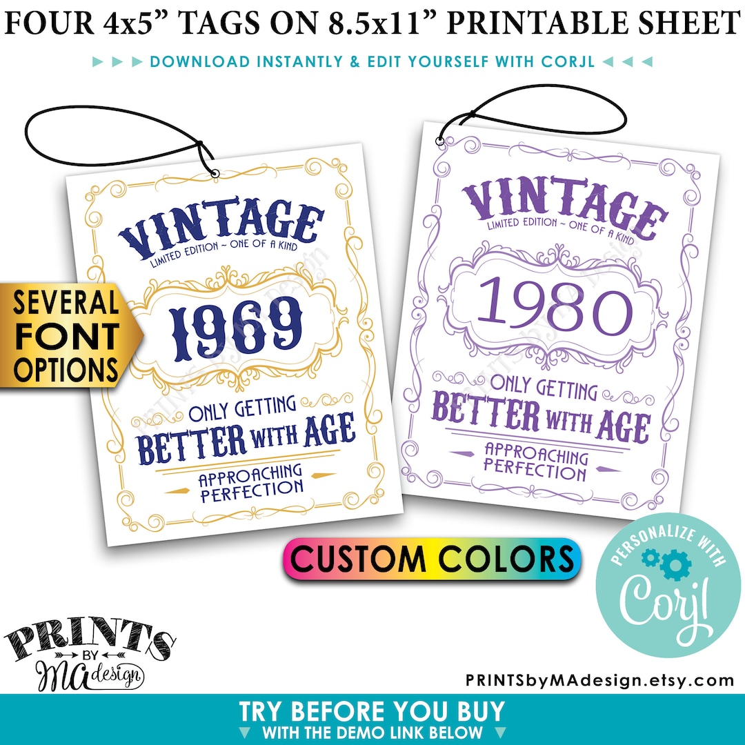Vintage Birthday Tags, Only Getting Better With Age Bday Labels ...