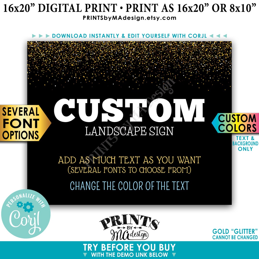 Custom Gold Glitter Sign, Choose Your Text, Edit Colors (text ...