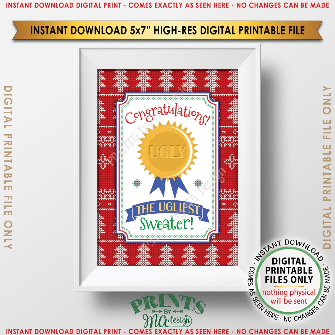 Ugly Christmas Sweater Award Winner of the Ugliest Sweater Contest Ugly ...