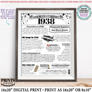 Back in the Year 1938 Poster Board, Remember 1938 Sign, Flashback to ...