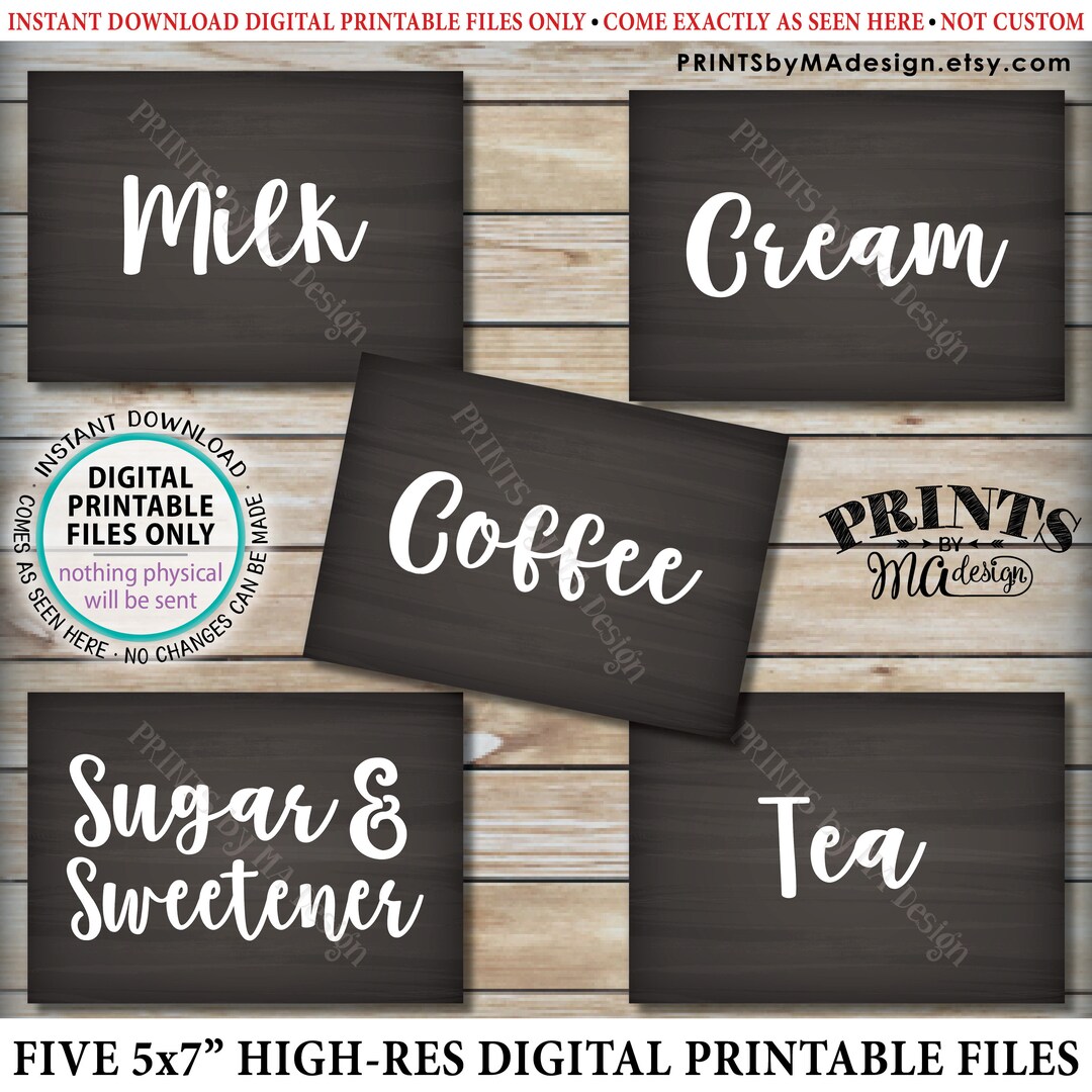 Coffee Bar Signs, Beverage Station Drink Signs, Coffee Tea Milk Cream ...
