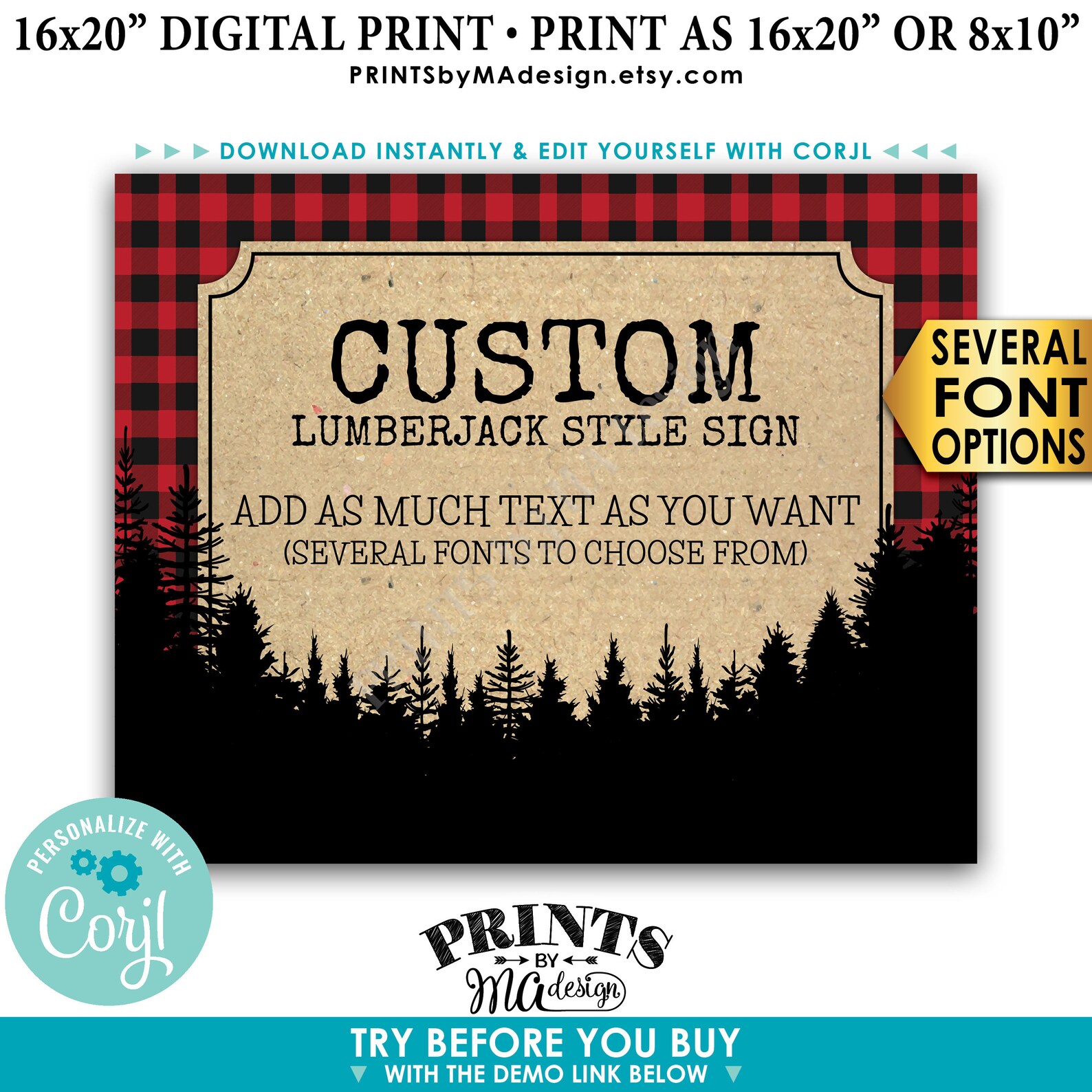 Custom Lumberjack Sign Choose Your Text Red Checker Plaid - Etsy