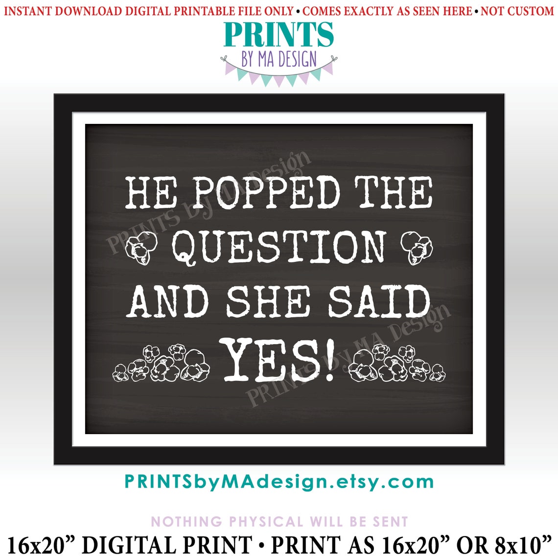 Wedding Popcorn Sign He Popped the Question and She Said Yes - Etsy