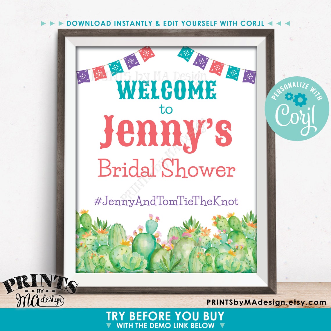 Cactus Bridal Shower Welcome Sign Southwest Succulents - Etsy