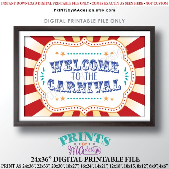 Welcome to the Carnival Sign Carnival Theme Party PRINTABLE - Etsy