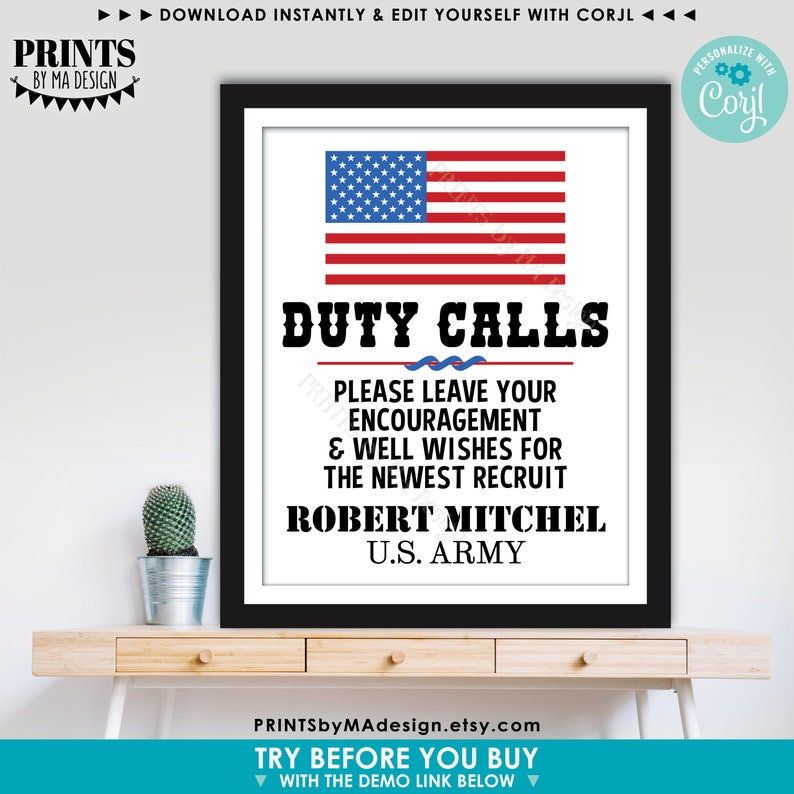 Editable US Military Send-off Sign, Leave Encouragement & Well Wishes ...
