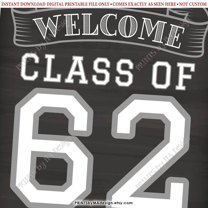 Class of 1962 Sign, Welcome Class of '62 Reunion Decoration, Chalkboard ...