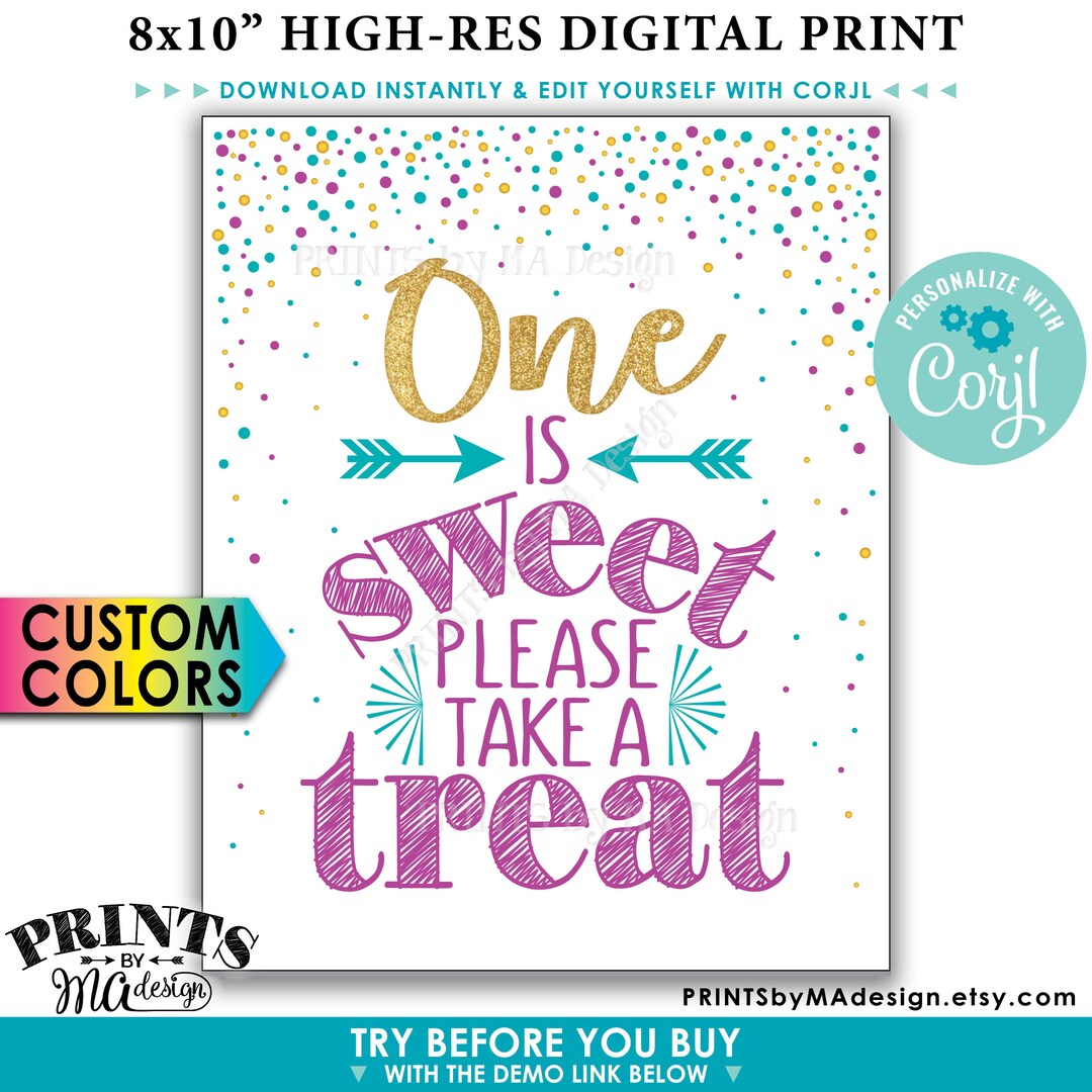 One is Sweet Please Take a Treat Sign, First Birthday Party Favors ...