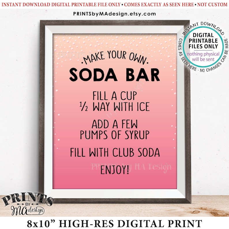 Soda Bar Sign Make Your Own Soda Italian Soda Pink Bubbly | Etsy