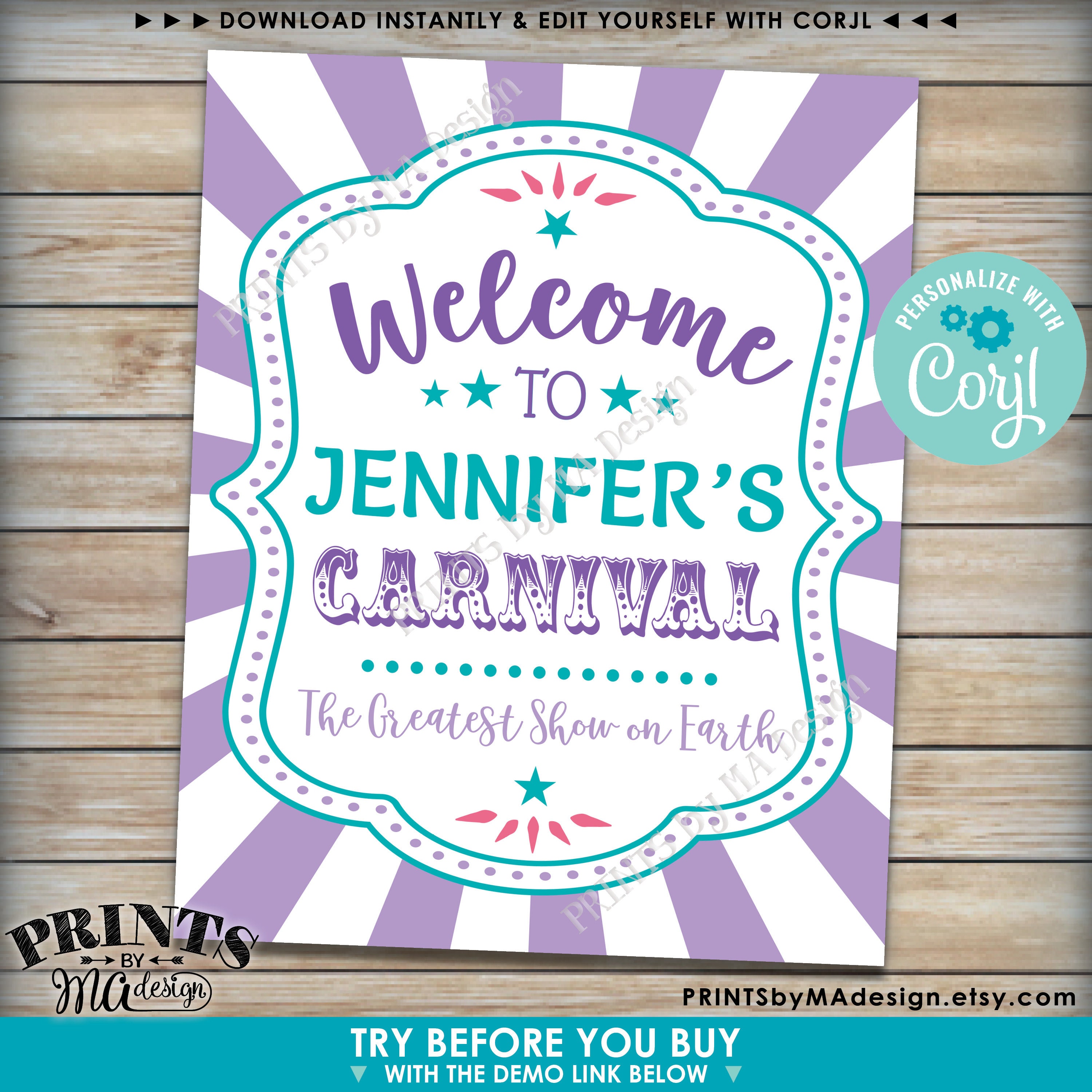 Carnival Welcome Sign, Welcome to the Carnival Theme Party Sign, Custom ...