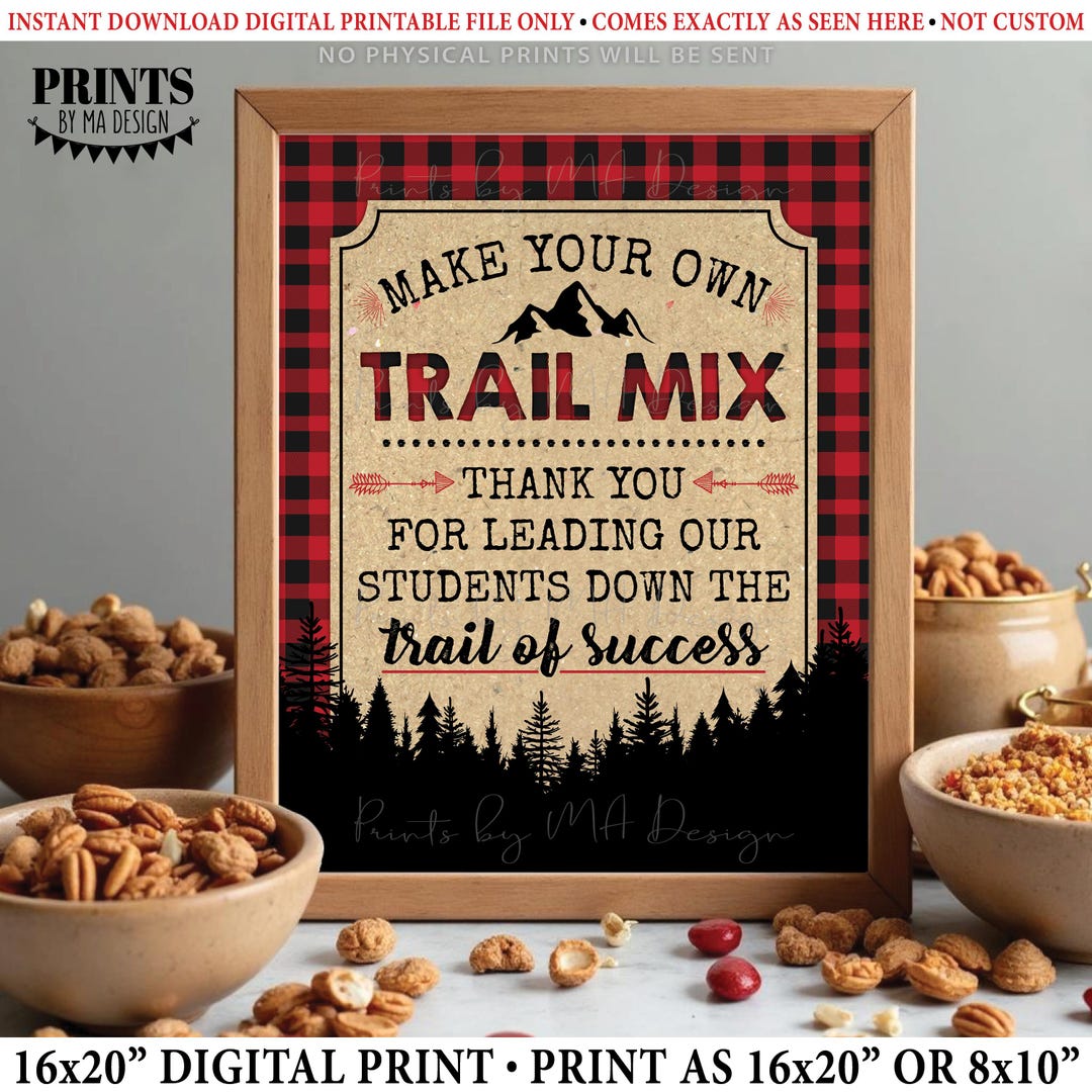 Teacher Appreciation Trail Mix Sign, Make Your Own Snack, Red & Black ...