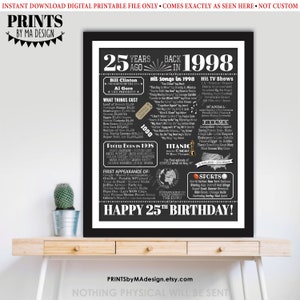 25th Birthday Poster Board, Born in the Year 1998 Flashback 25 Years ...