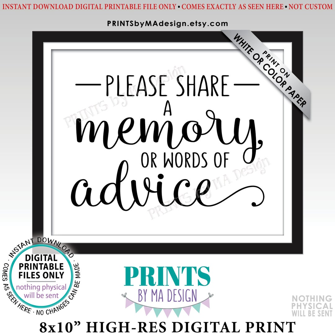 Share a Memory or Words of Advice Sign, Share Memories, Write a Memory ...