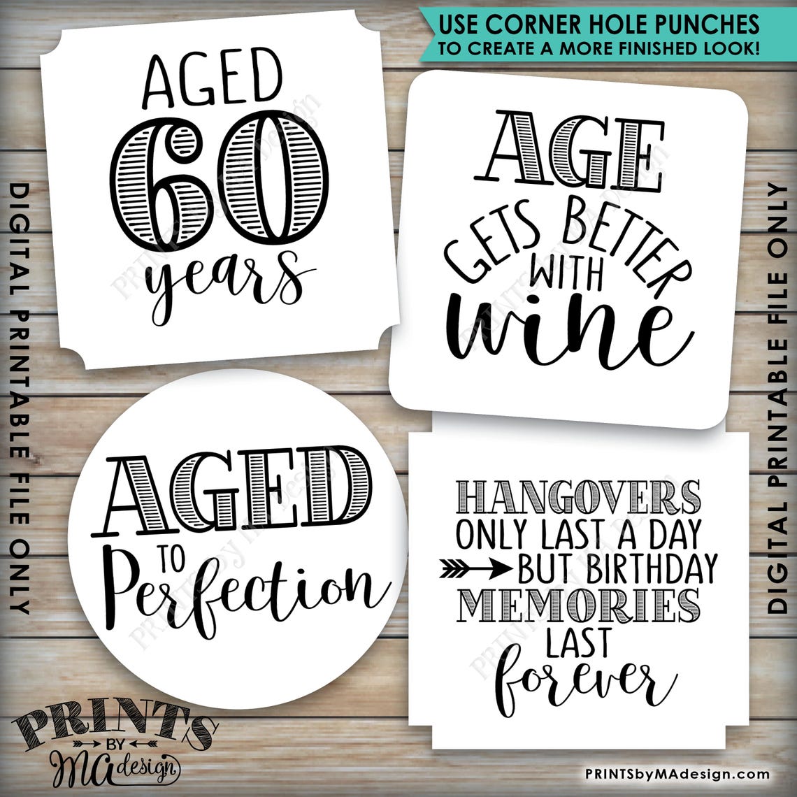 60th Birthday Party Signs, Alcohol Themed 60th B-day, Aged to ...