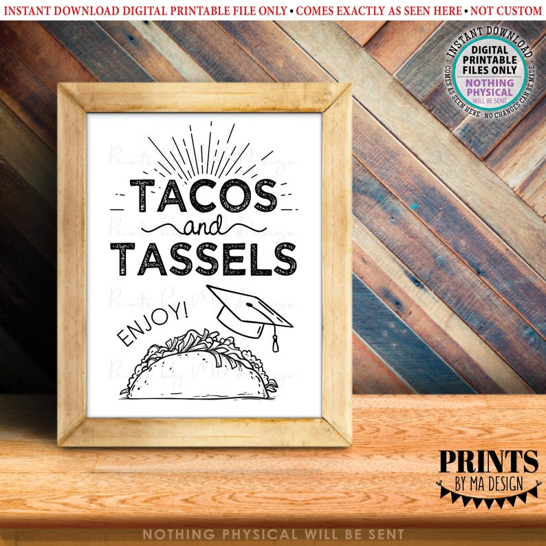Graduation Taco Sign, Tacos & Tassels, Taco Bar Display, Grad Food ...