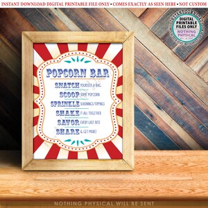 Carnival Popcorn Bar Sign, Popcorn Toppings, Directions, Circus ...