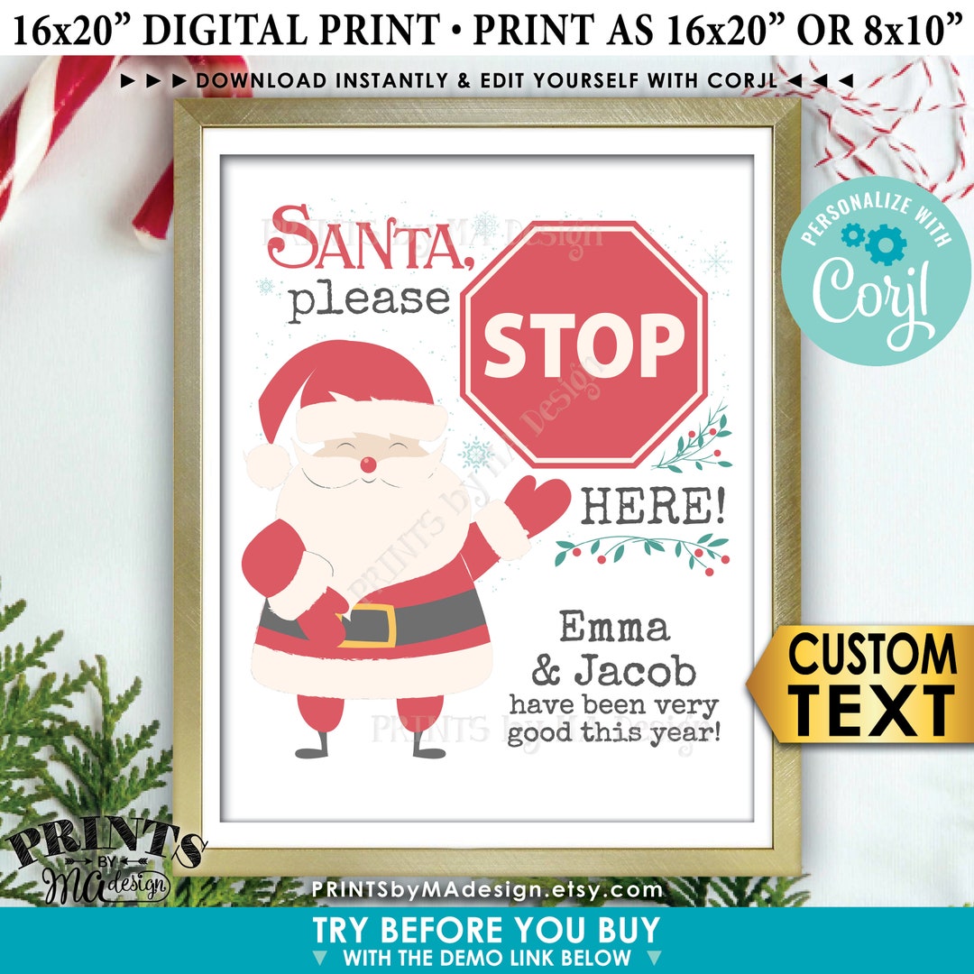 Santa Stop Here Sign, Please Stop Here Christmas Sign, Custom PRINTABLE ...