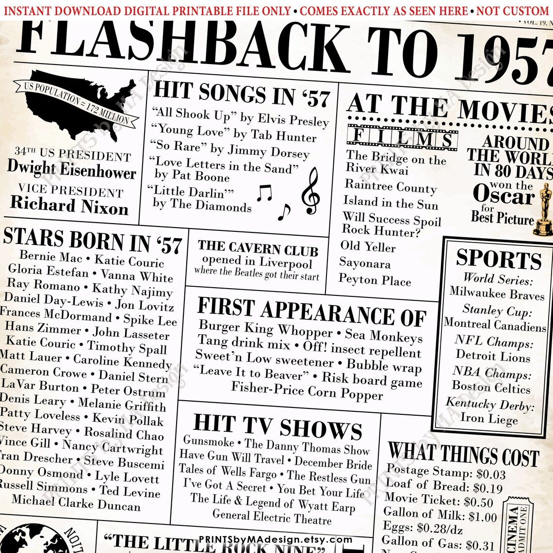 Flashback to 1957 Newspaper Back in the Year '57 USA - Etsy