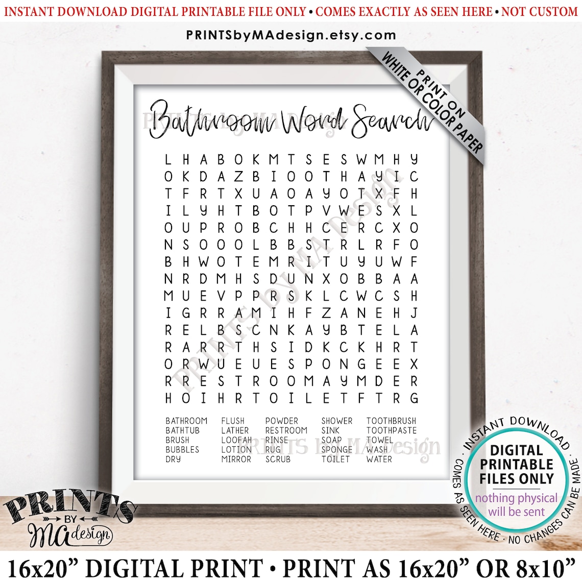 Bathroom Word Search Fun Bathroom Puzzle Housewarming Gift | Etsy