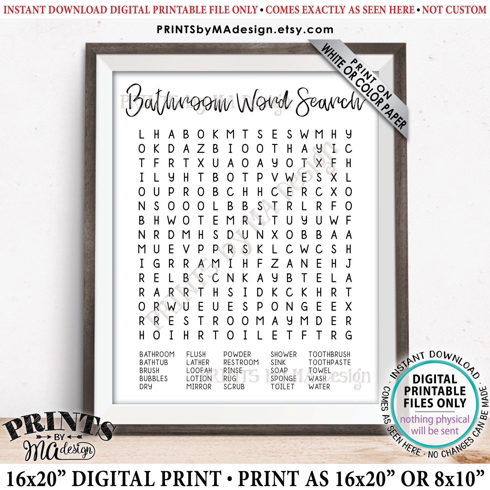 Bathroom Word Search Fun Bathroom Puzzle Housewarming Gift | Etsy