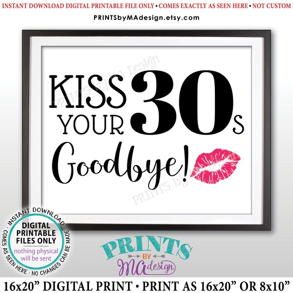 40th Birthday Sign Kiss Your 30s Goodbye Funny 40th Candy | Etsy