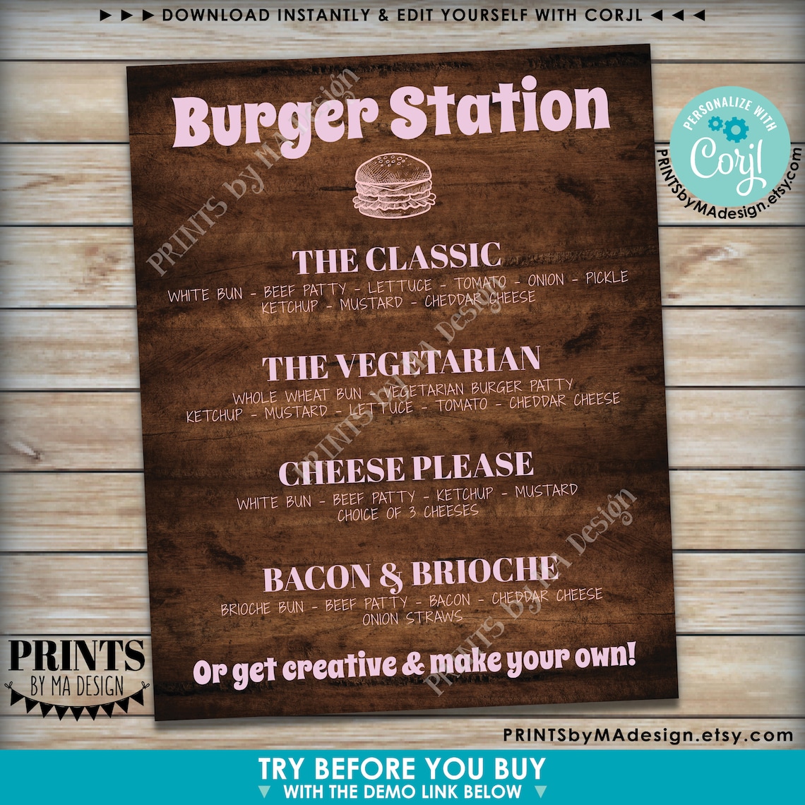 Editable Burger Sign Custom Burger Bar Menu Build Yourself a - Etsy
