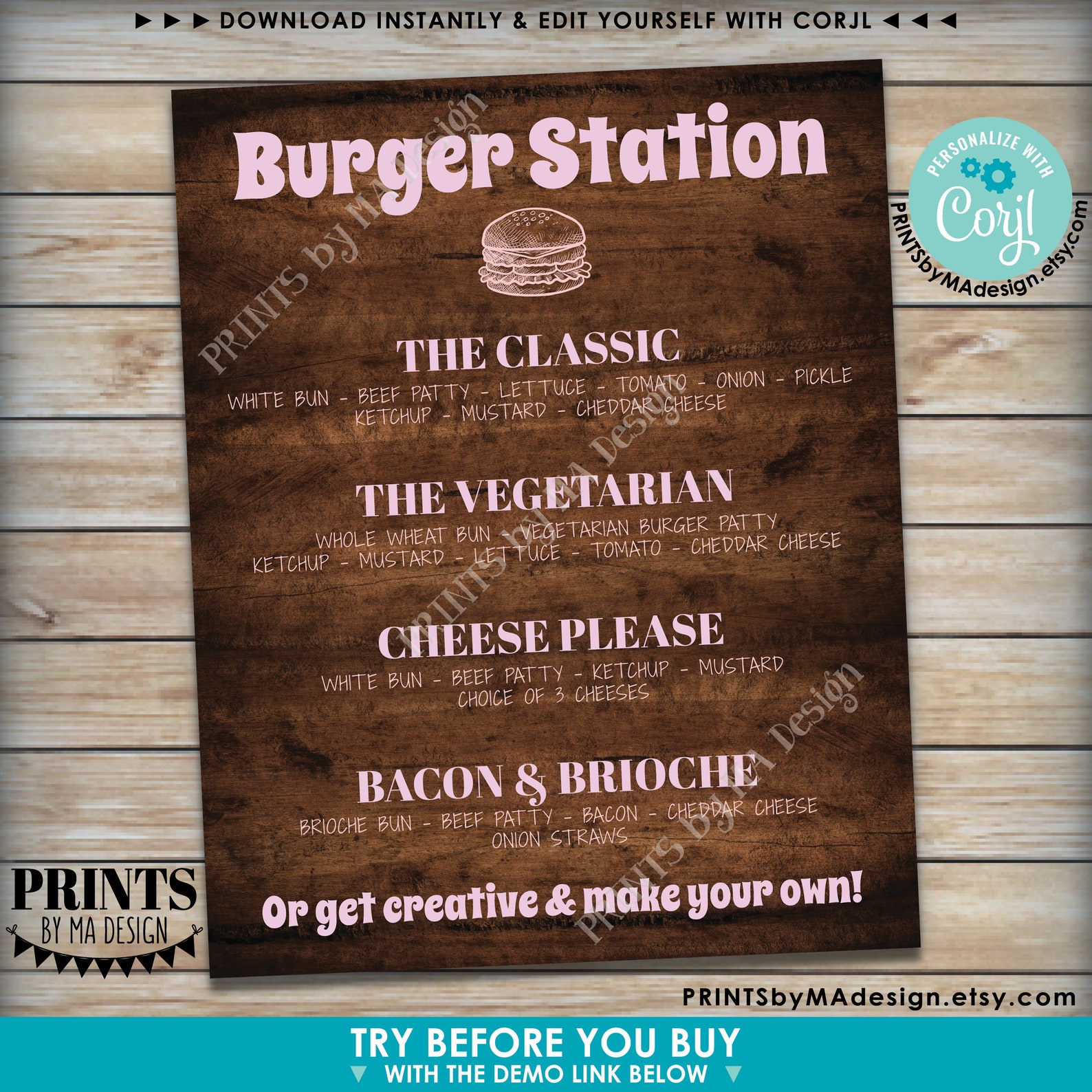 Editable Burger Sign Custom Burger Bar Menu Build Yourself a | Etsy