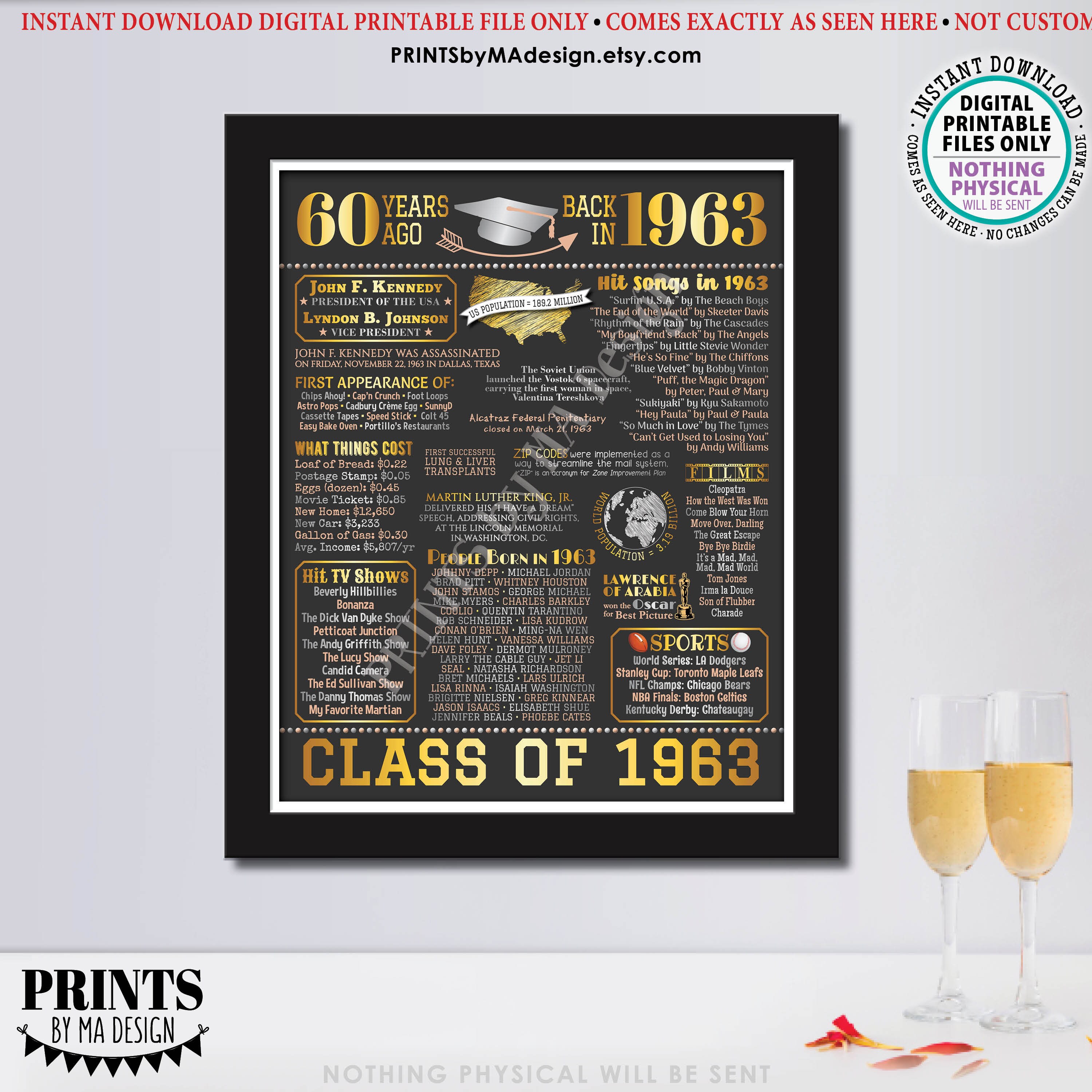 60th High School Reunion Decoration, Class of 1963 Graduated 60 Years ...