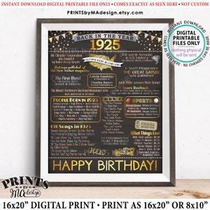 Born in 1925 Flashback Poster, Back in 1925 Birthday Party Decoration ...