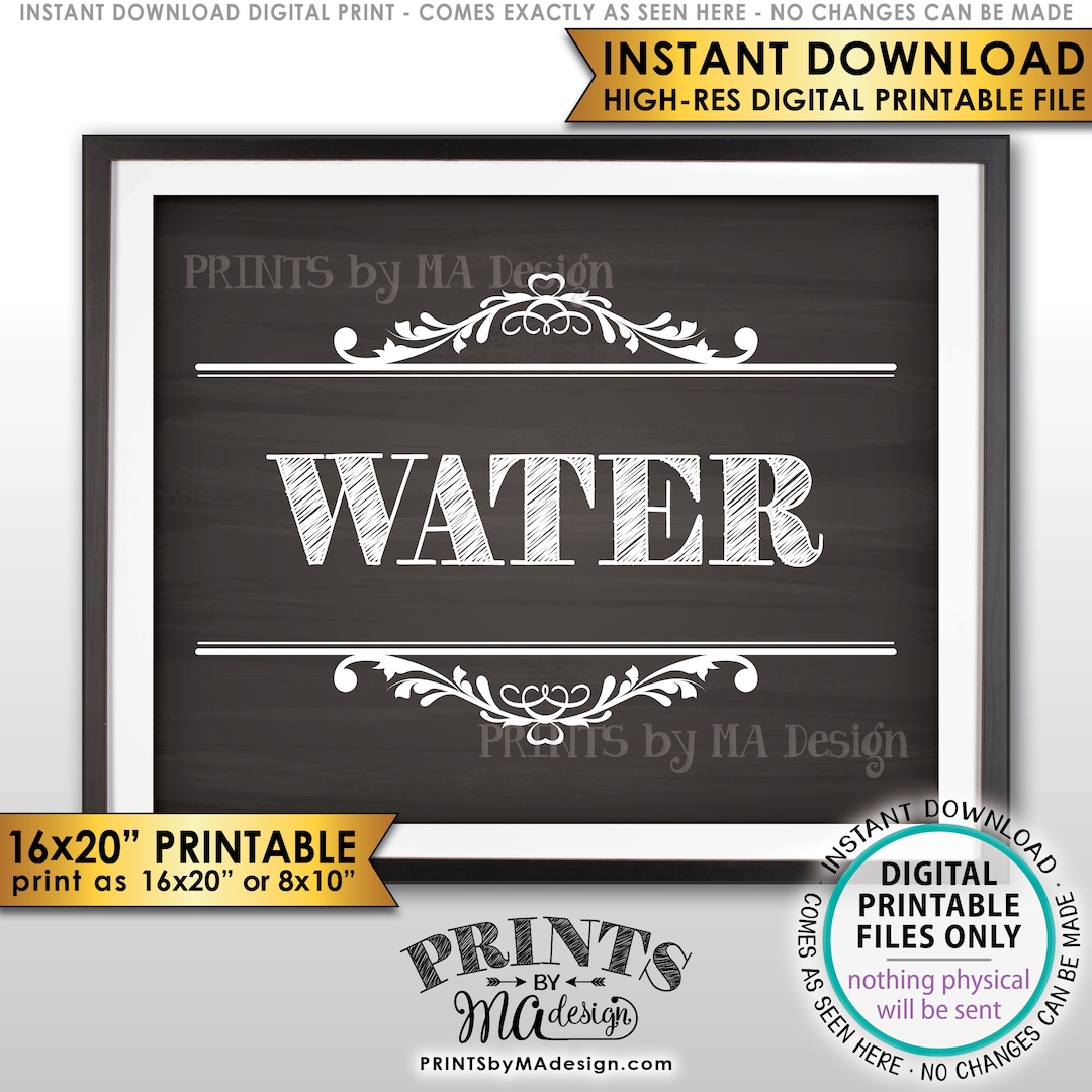 Water Sign, Wedding Beverage Station Sign, Bridal Shower, Baby Shower ...