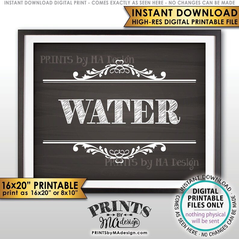 Water Sign, Wedding Beverage Station Sign, Bridal Shower, Baby Shower ...