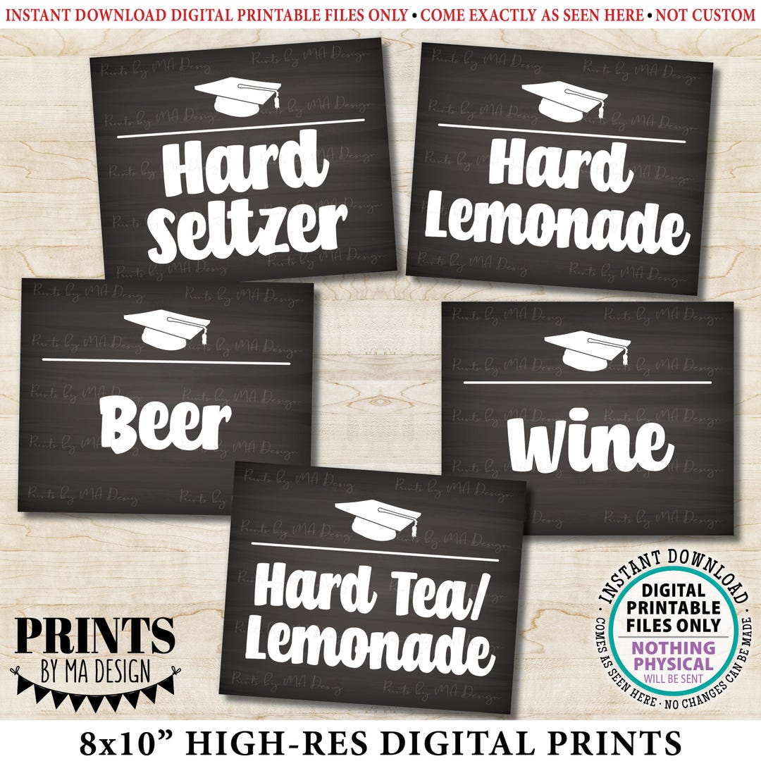 Beverage Station Signs, Graduation Party Drink Signs, Beer Wine Seltzer ...