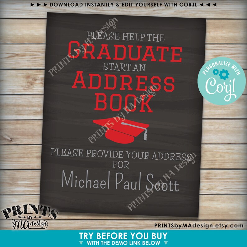 Graduation Address Book Sign Graduation Party PRINTABLE - Etsy