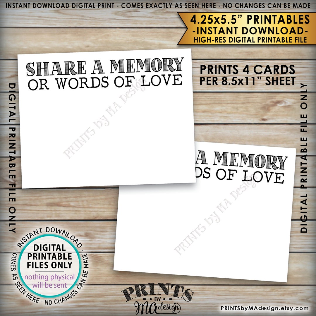 Share a Memory Card, Please Share a Memory or Words of Love Memorial ...