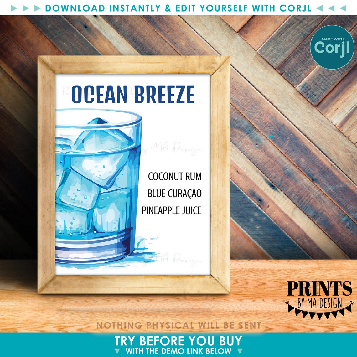 Editable Blue Cocktail Sign, Blue Lagoon, Hawaiian, Signature Drink ...