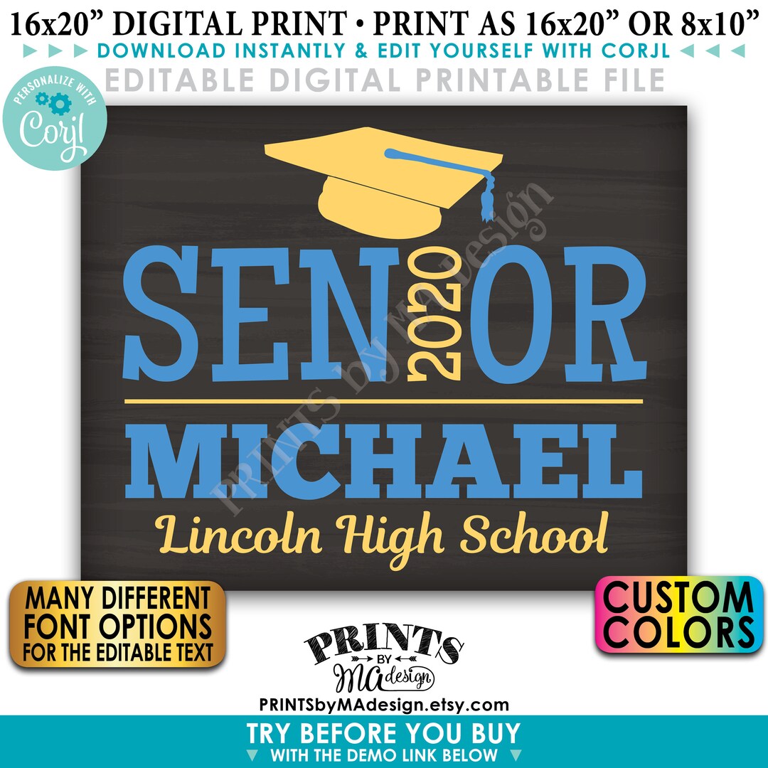 Editable Senior Sign, Class of Any Graduation Year, Custom PRINTABLE ...