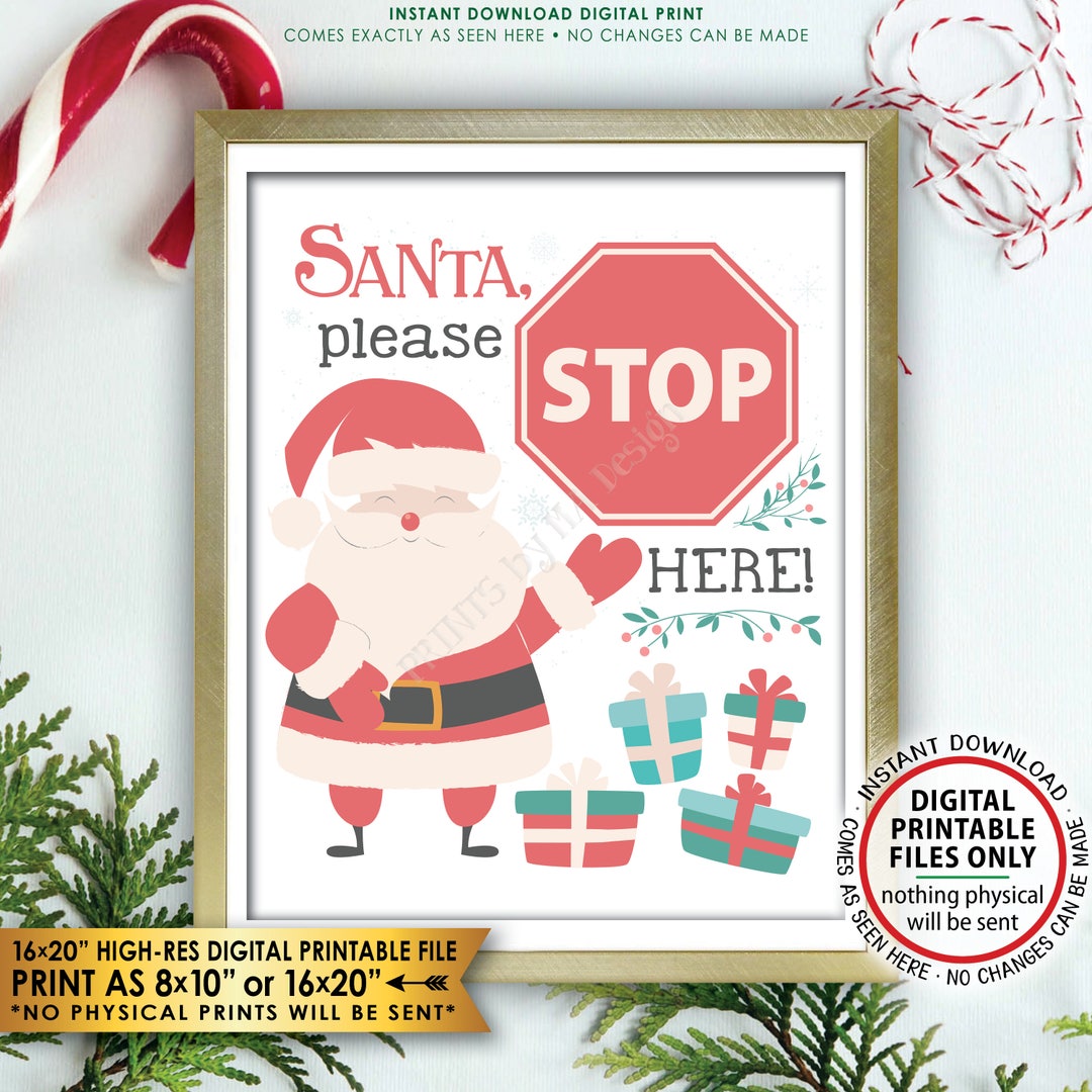 Santa Stop Here Sign, Santa Please Stop Here Christmas Sign, Stop Here ...