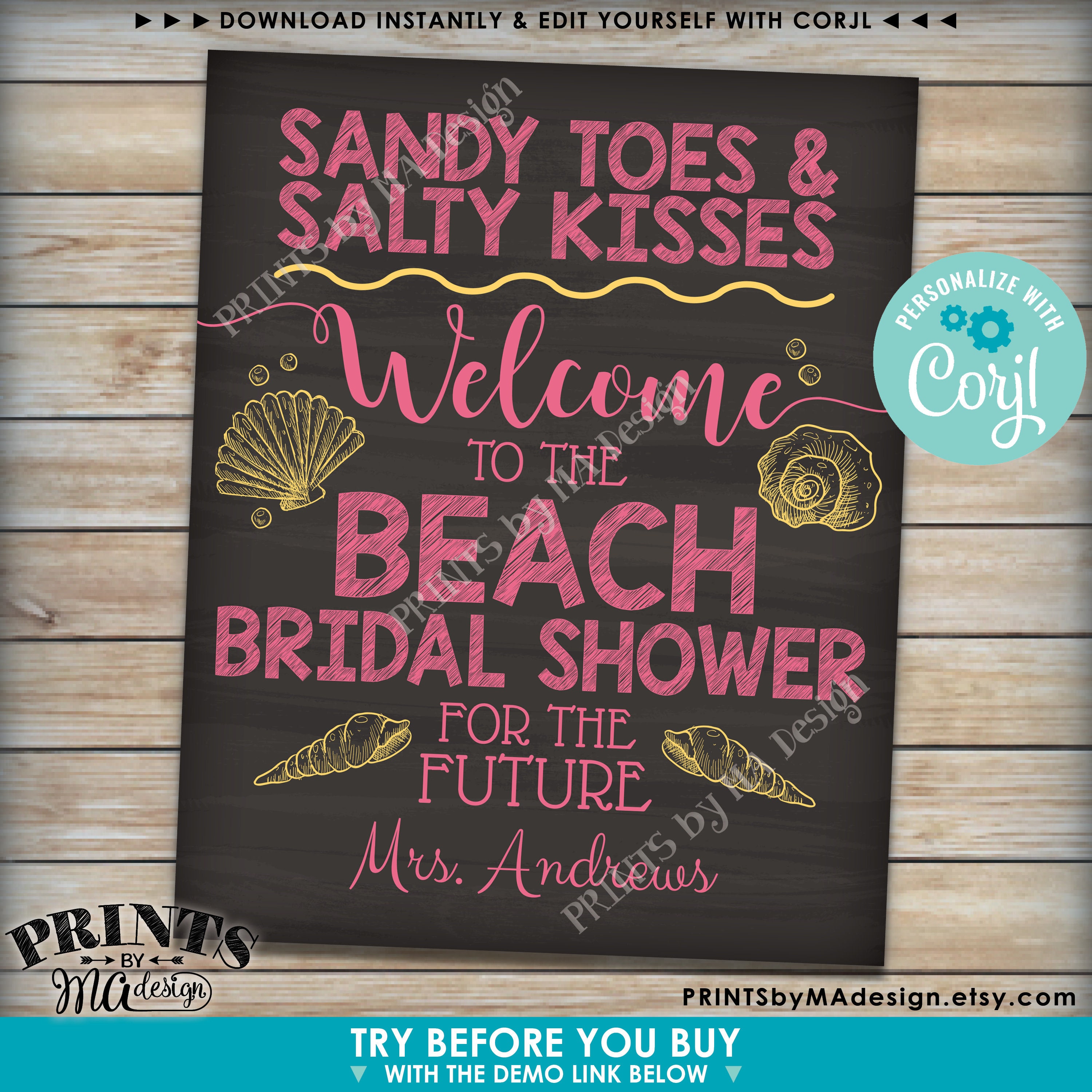 Beach Bridal Shower Welcome Sign, Bridal Shower Beach Sign, Custom ...