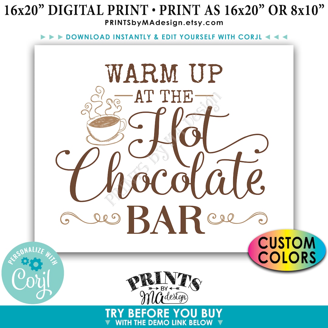 Warm up at the Hot Chocolate Bar Sign, Hot Beverage Station, Custom ...